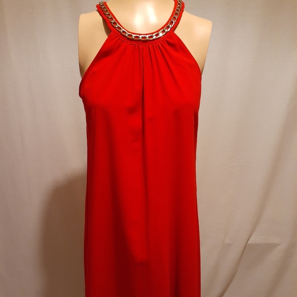 Calvin Klein | Dresses | Calvin Klein Red Dress With Chain Trimmed ...